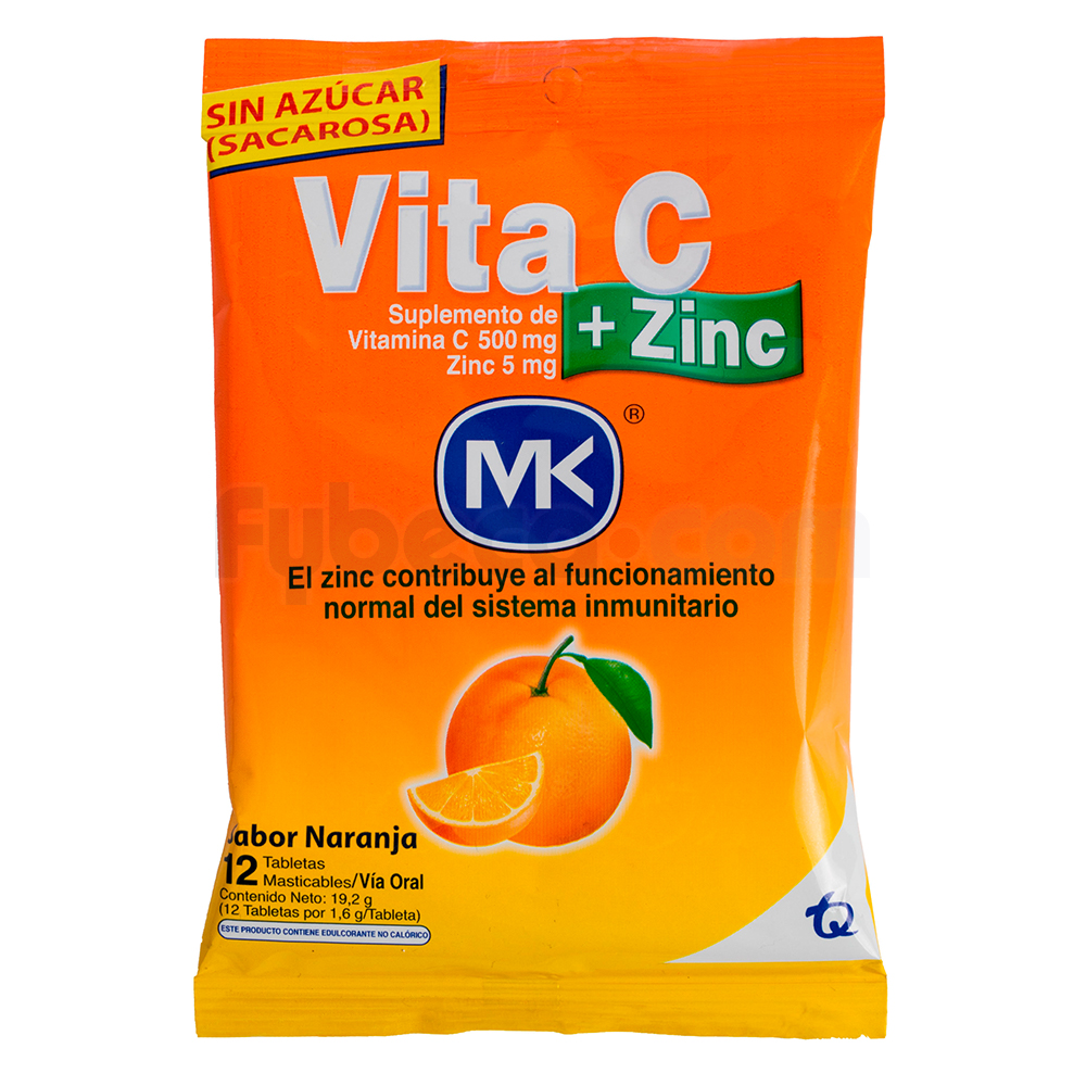 Vita C + Zinc (Mk) Mast. Naranja C/12 Sob 500 Mg Suelta | Fybeca