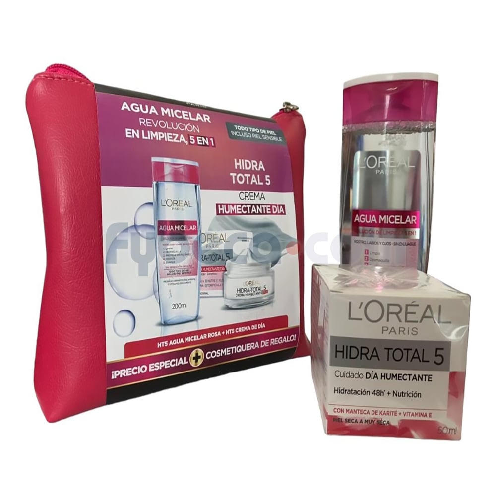 Agua Micelar + Crema Humectante De Día + Cosmetiquera Hidra Total 5 ...