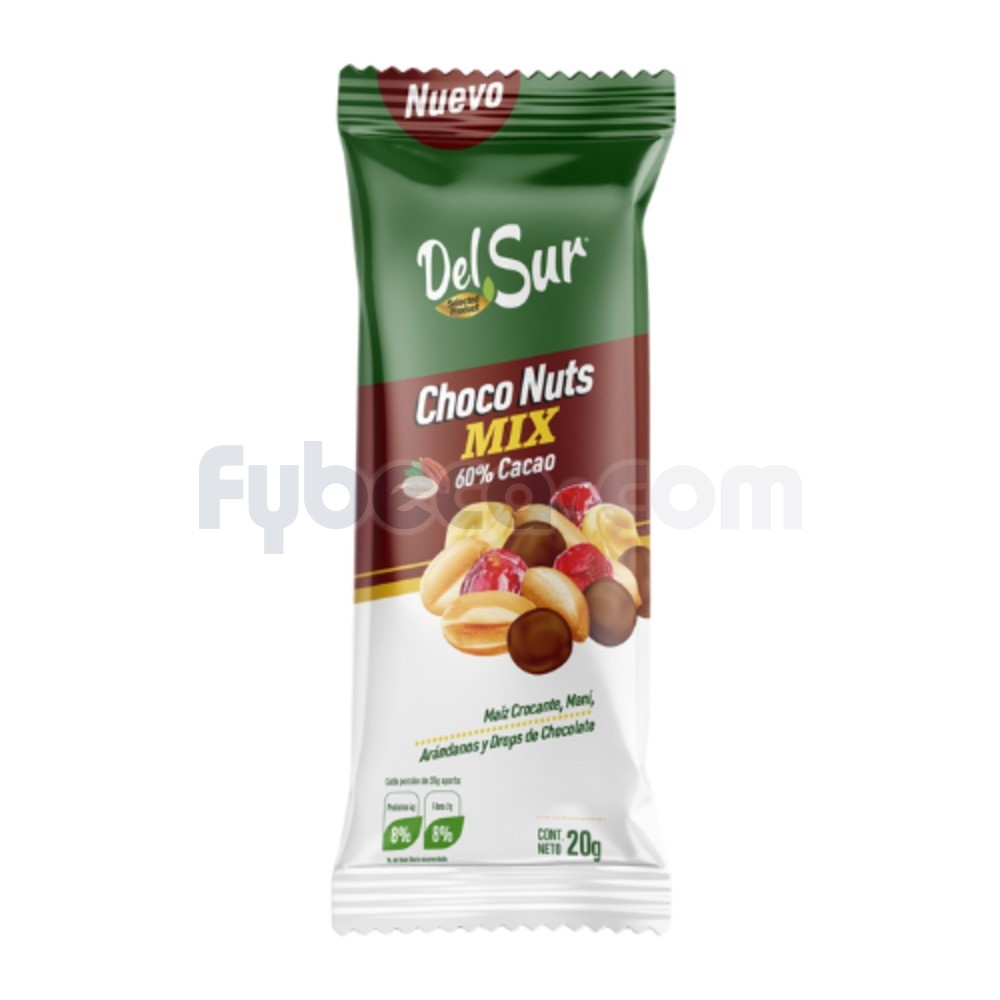 Snacks Frutos Secos Del Sur Choco Nuts Mix Al 60% Cacao 20G - | Fybeca