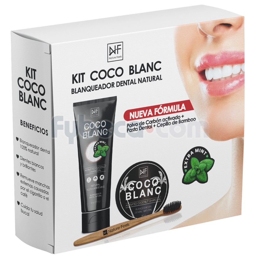 Kit Coco Blanc Blaqueador Dental Natural 113G+Cepillo+Polvo Blanqueador 30G | Fybeca